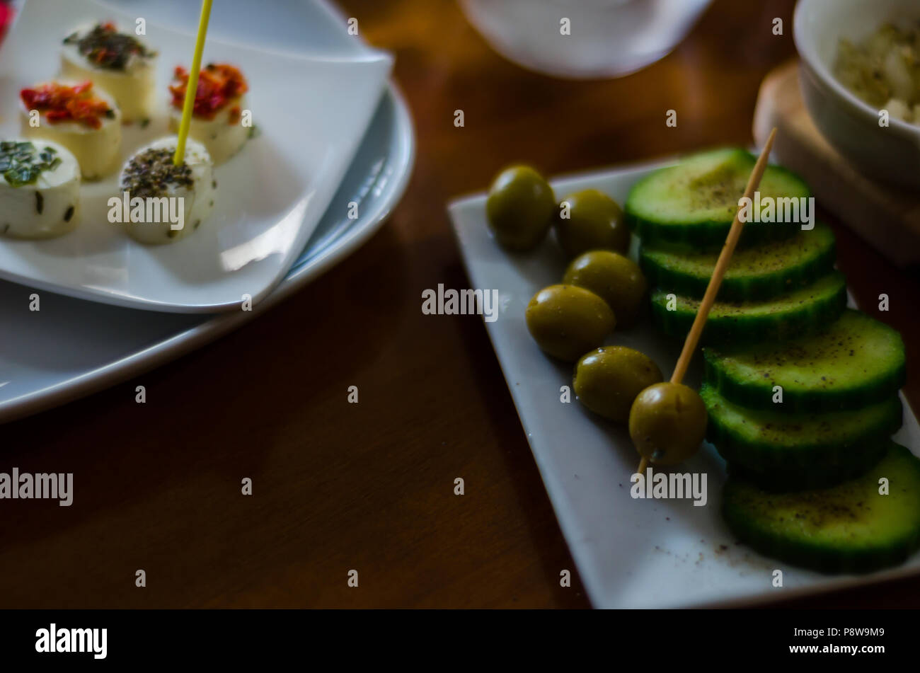 Set with different appetizers in small portions, healthy and delicious ...