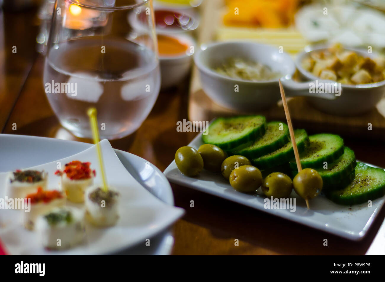Set with different appetizers in small portions, healthy and delicious ...