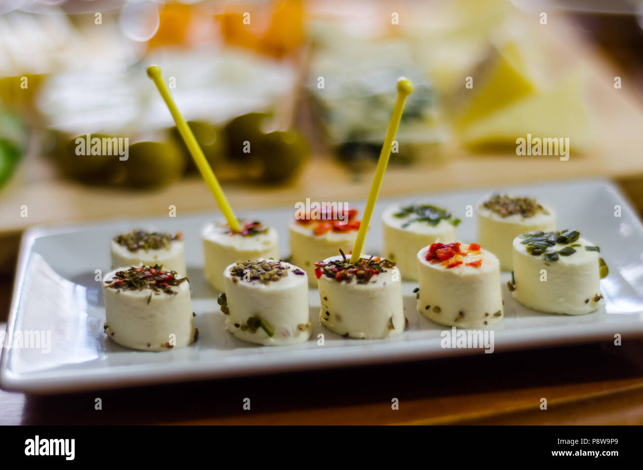 Set with different appetizers in small portions, healthy and delicious ...