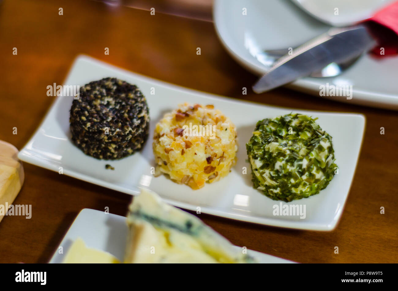 Set with different appetizers in small portions, healthy and delicious ...