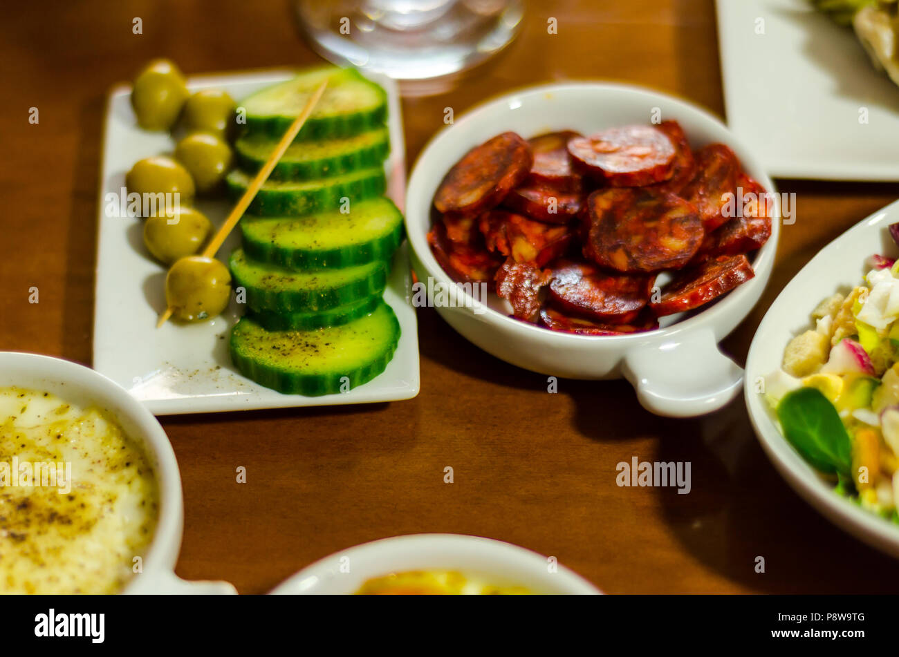 Set with different appetizers in small portions, healthy and delicious ...