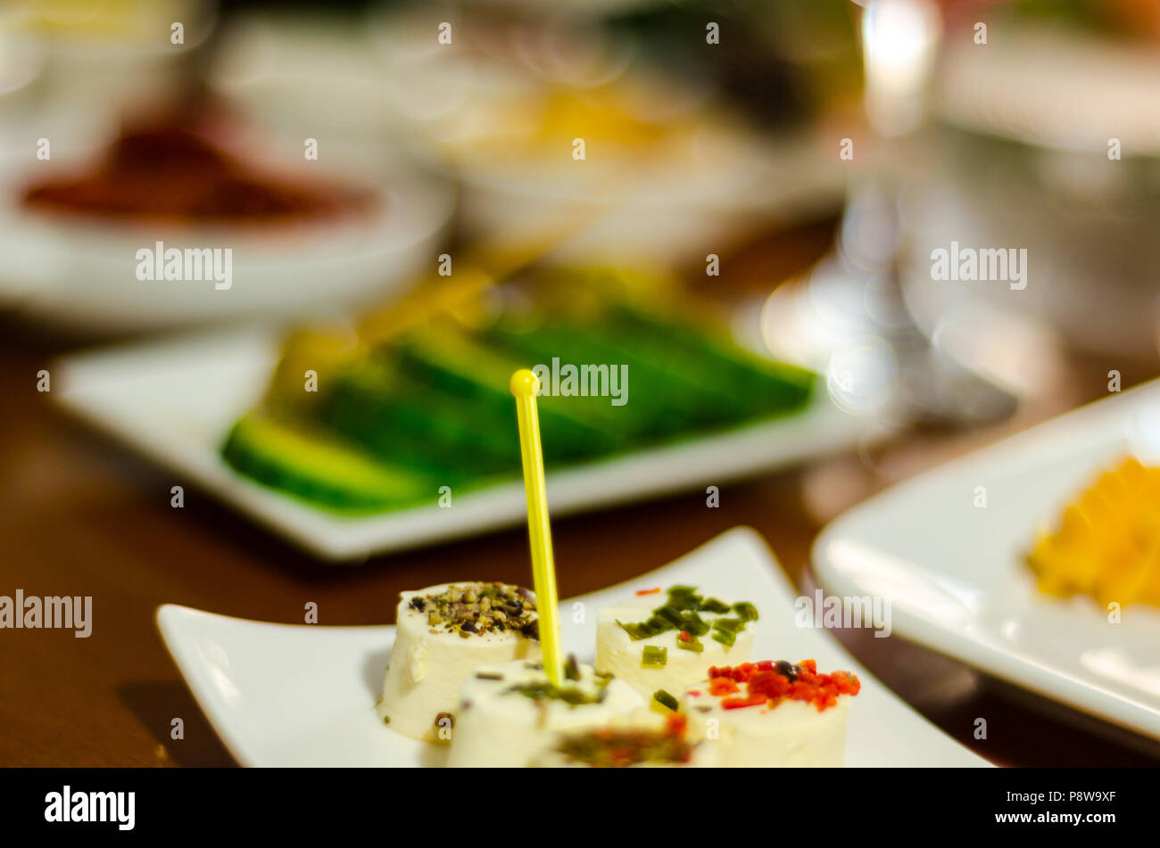 Set with different appetizers in small portions, healthy and delicious ...