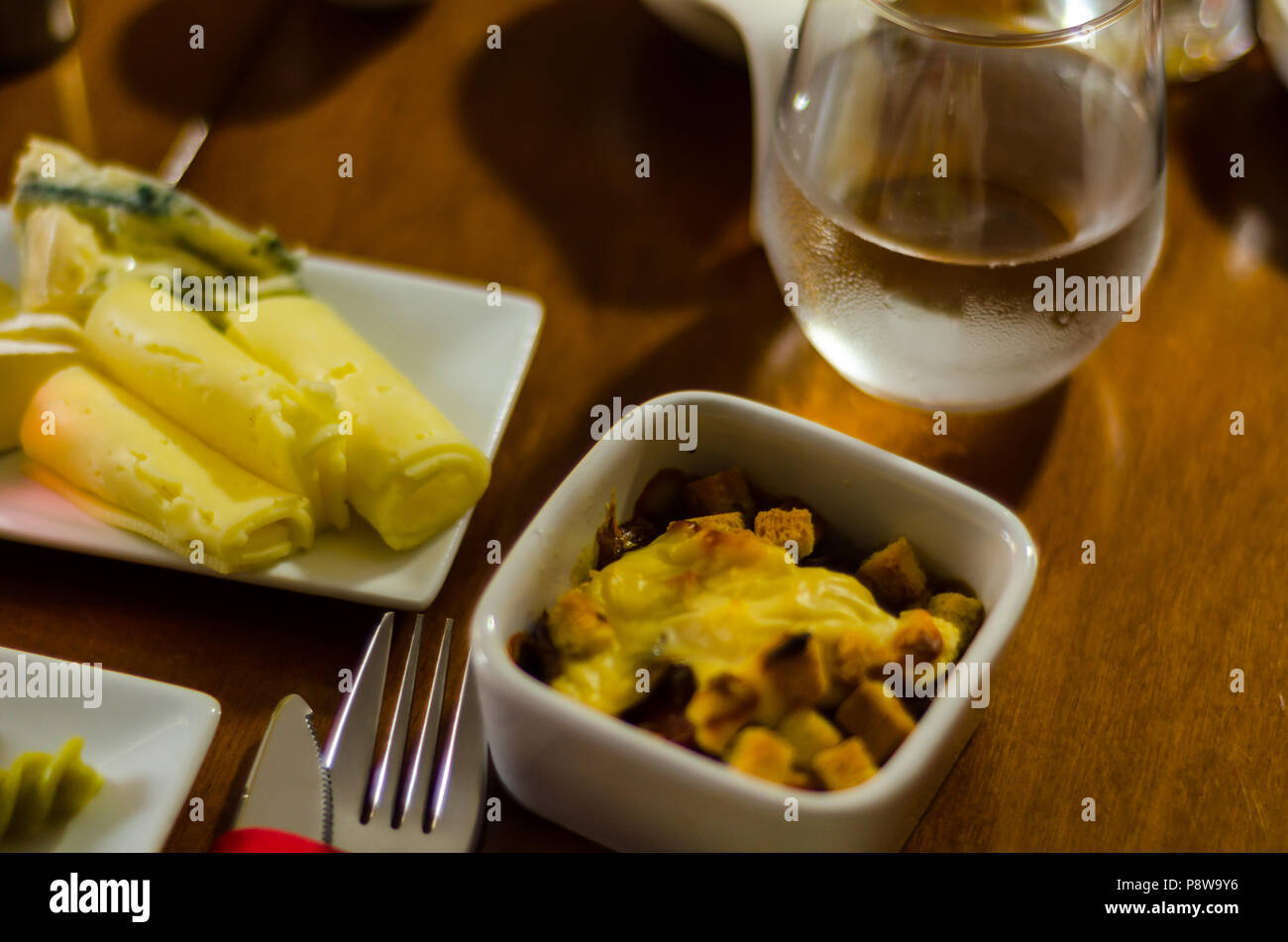 Set with different appetizers in small portions, healthy and delicious ...