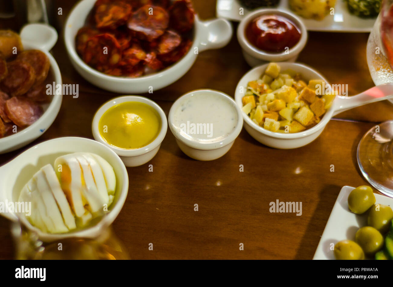 Set with different appetizers in small portions, healthy and delicious ...