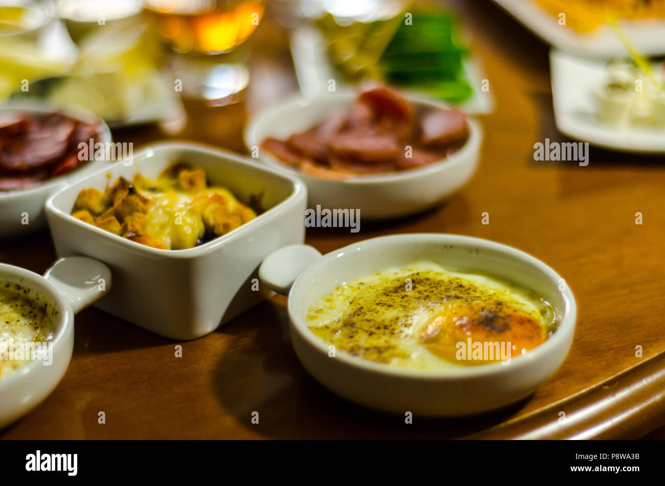 Set with different appetizers in small portions, healthy and delicious ...