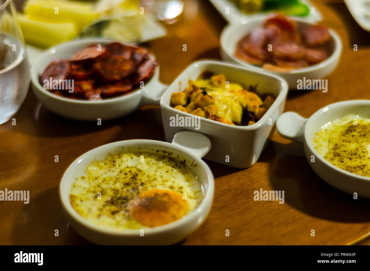 Set with different appetizers in small portions, healthy and delicious ...