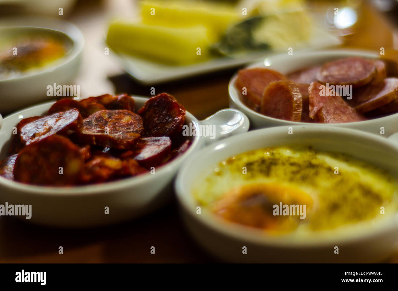 Set with different appetizers in small portions, healthy and delicious ...