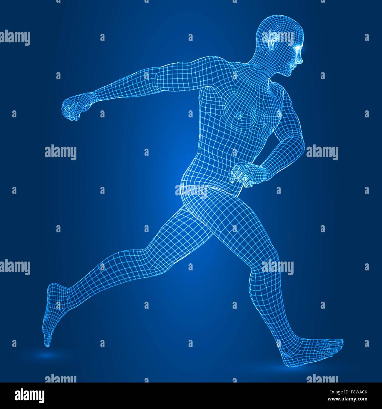 digital man figure in running pose 3d wireframe style vector ...