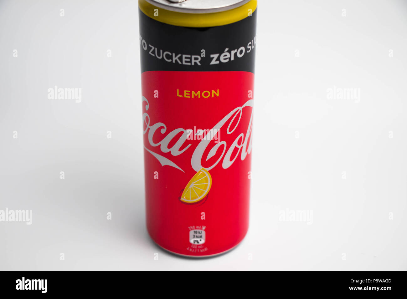 Can of coca cola zero lemon edition sugar free Stock Photo - Alamy