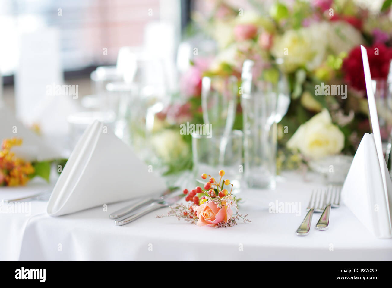 Beautiful table set for some festive event, party or wedding reception ...