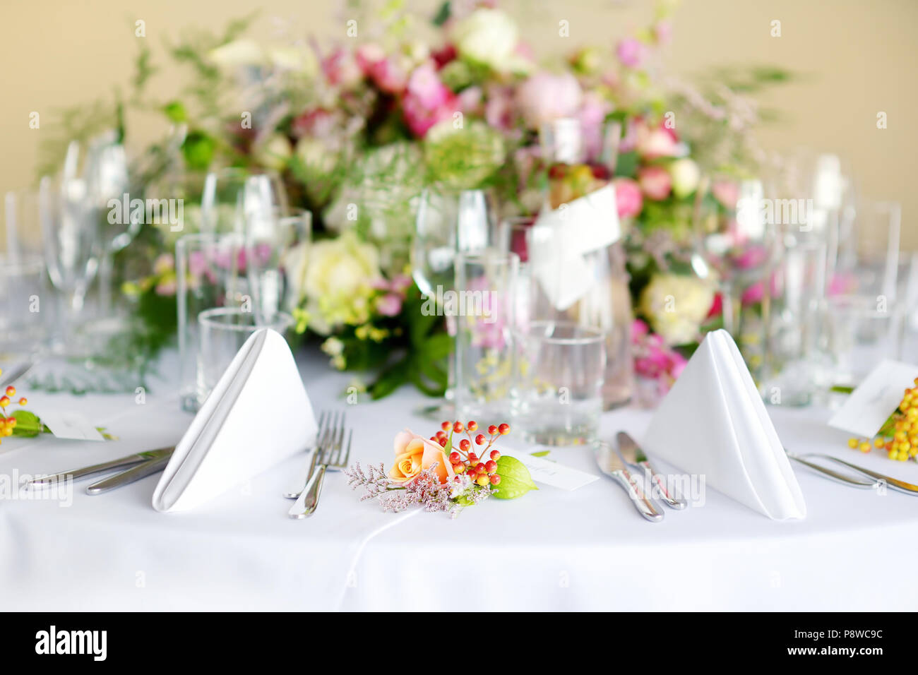 Beautiful table set for some festive event, party or wedding reception ...