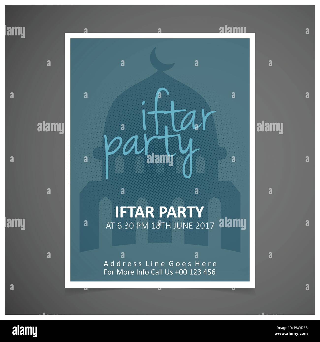 Elegant iftar party Invitation Card design decorated on blue card , on ...