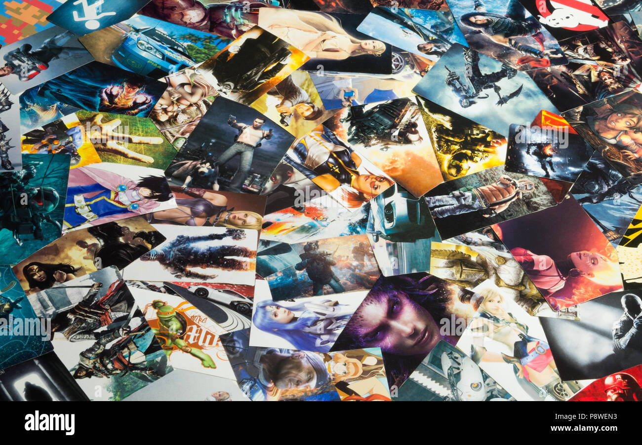 Stickers collection of different video games background Stock Photo - Alamy