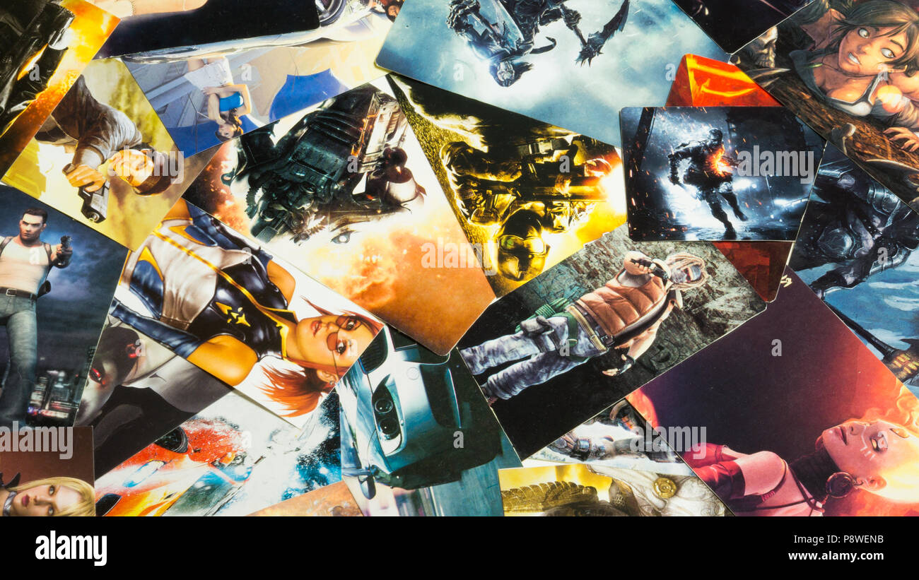 Stickers collection of different video games background Stock Photo - Alamy