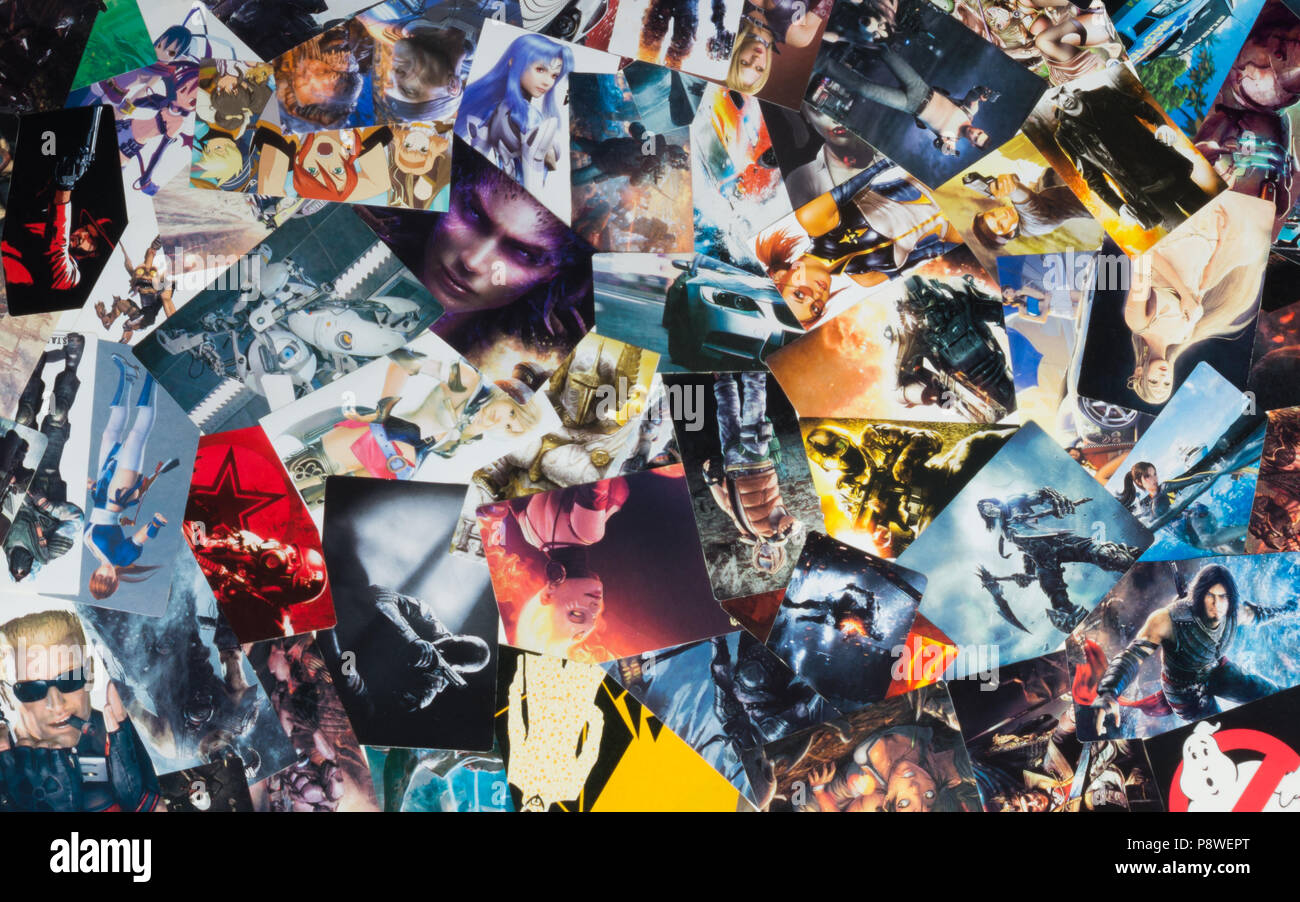 Stickers collection of different video games background Stock Photo - Alamy