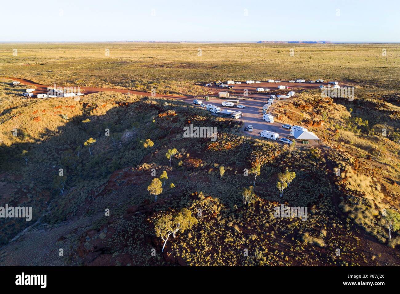 Aerial view of Caravan camping area in the Australian outback ...