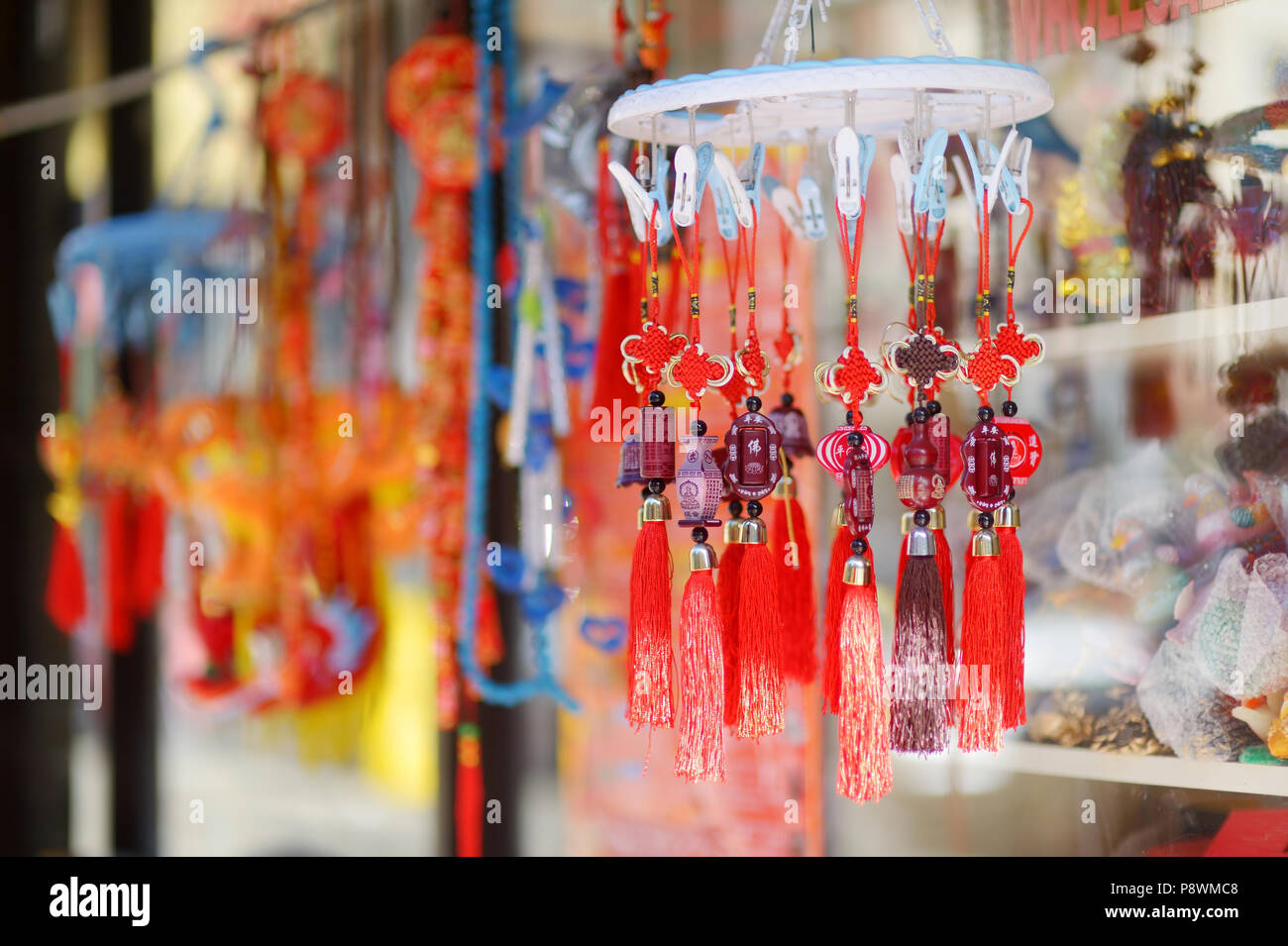 Red chinese decorations in Chinatown in New York city, USA Stock Photo ...