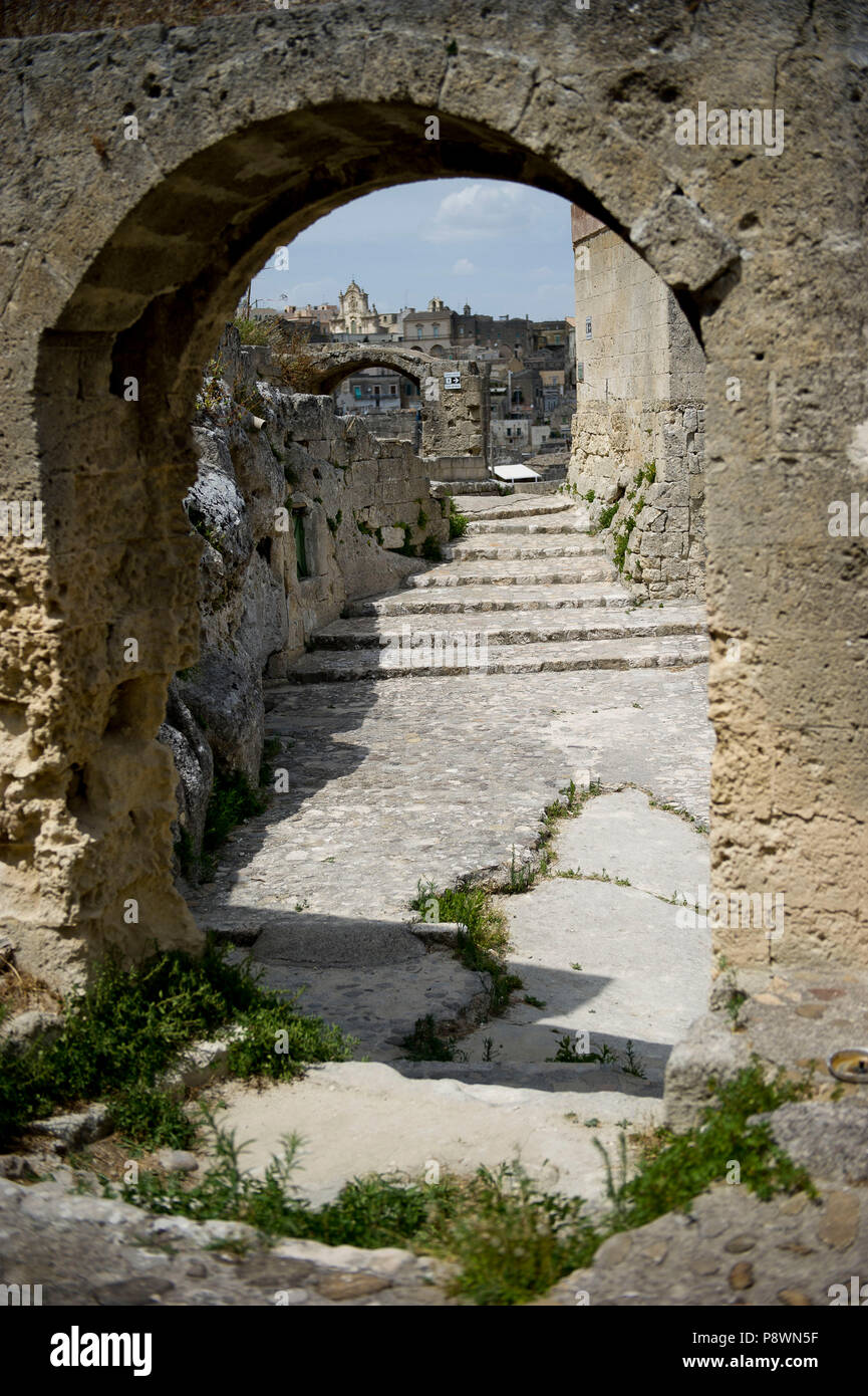 Italy, Basilicata, Matera, Medieval historical center, Houses built in ...
