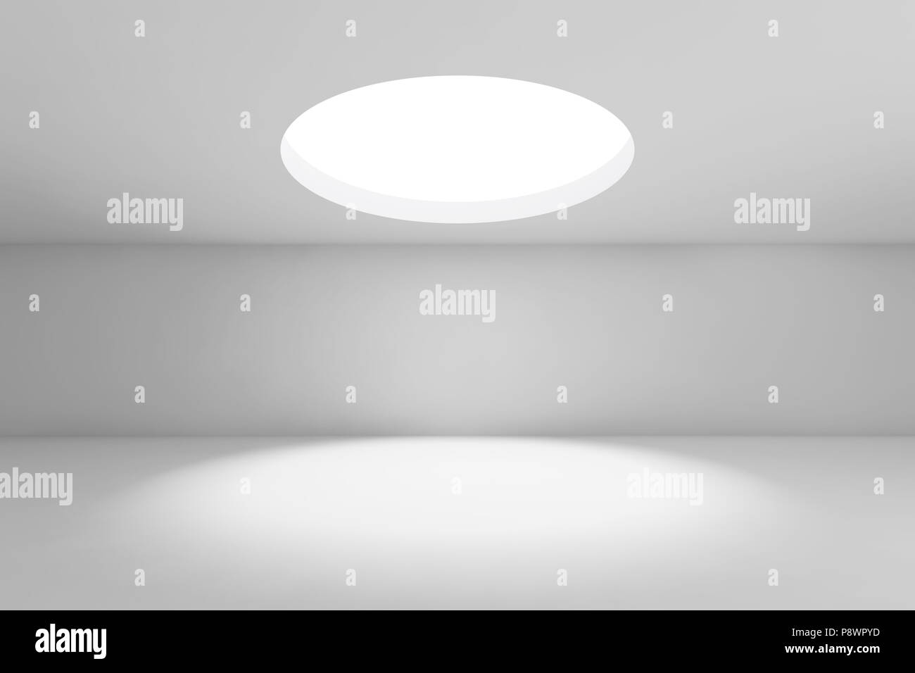 Abstract white empty interior background, wide showroom with round ...