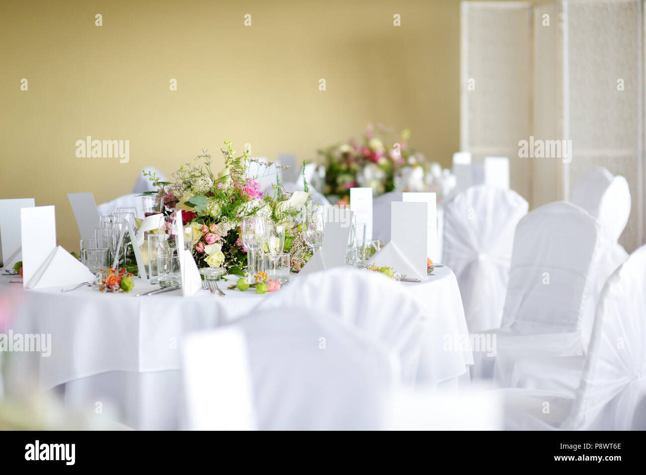 Beautiful table set for some festive event, party or wedding reception ...