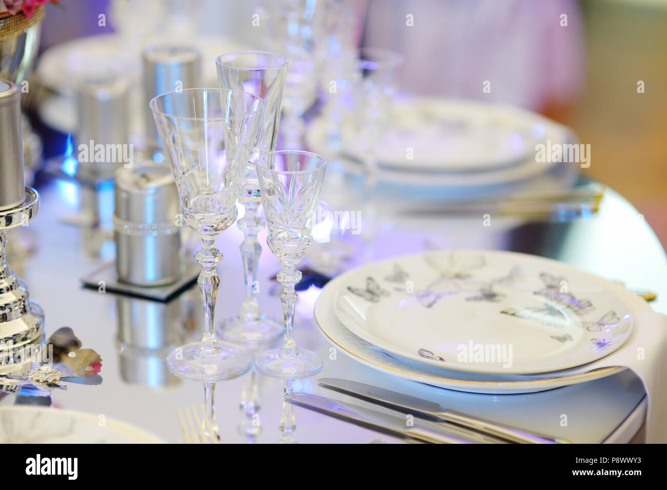 Beautiful table set for some festive event, party or wedding reception ...