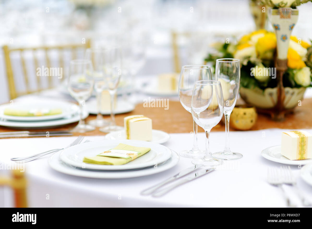 Beautiful table set for some festive event, party or wedding reception ...