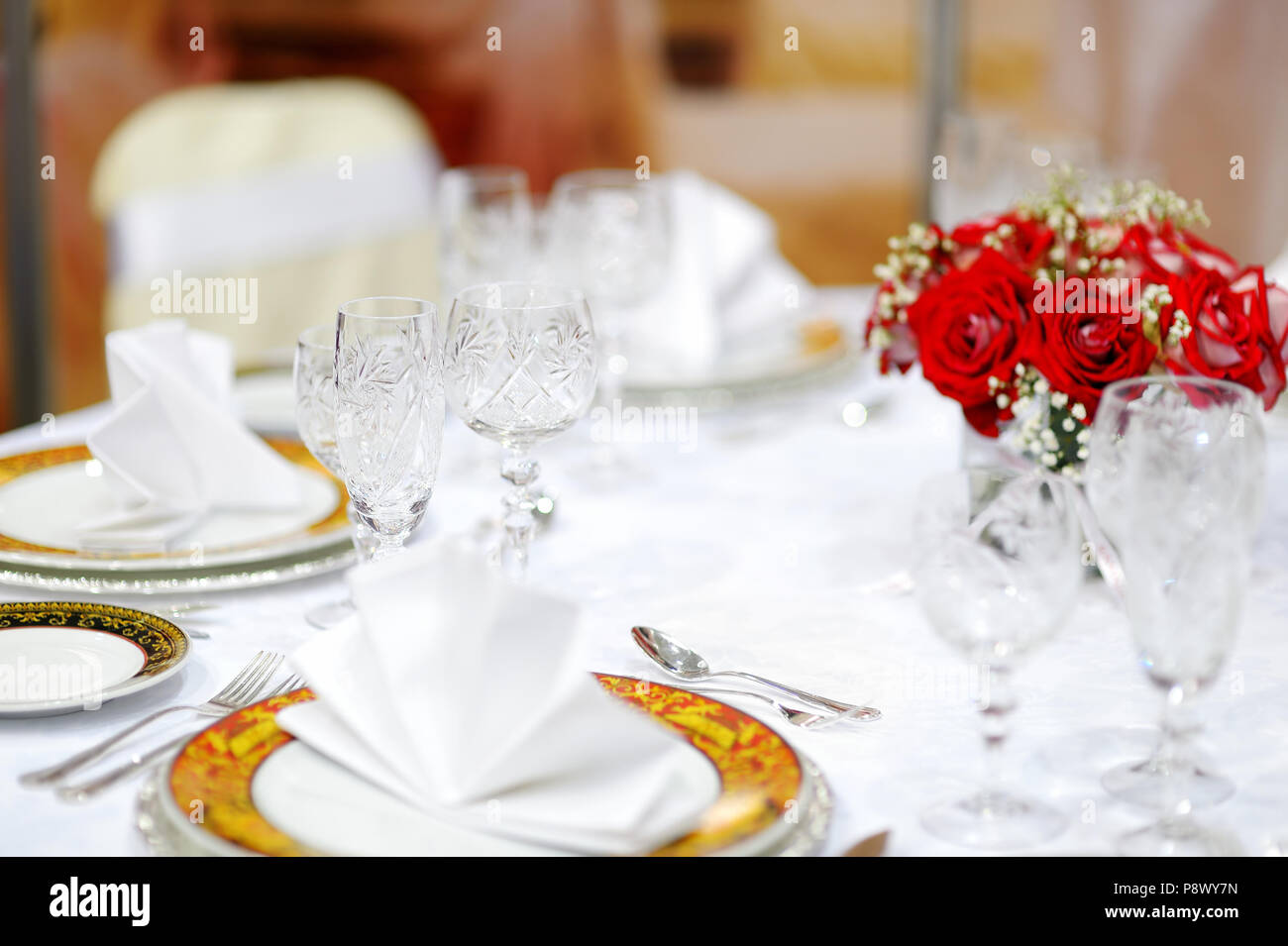 Beautiful table set for some festive event, party or wedding reception ...
