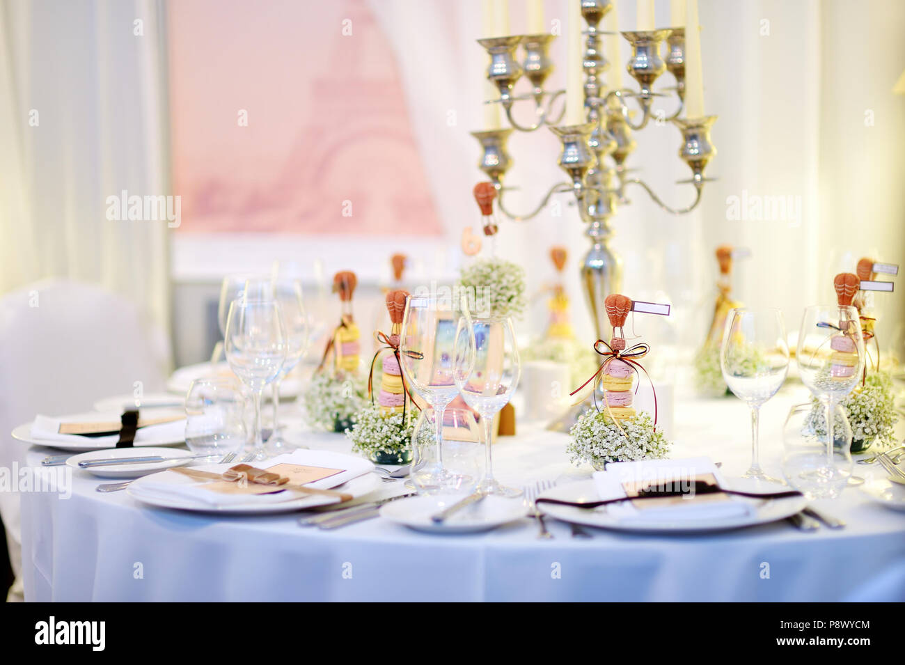 Beautiful table set for some festive event, party or wedding reception ...