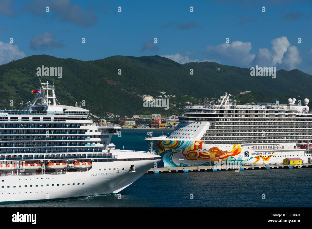 Ruby Princess and Norwegian Getaway cruise ships Stock Photo - Alamy