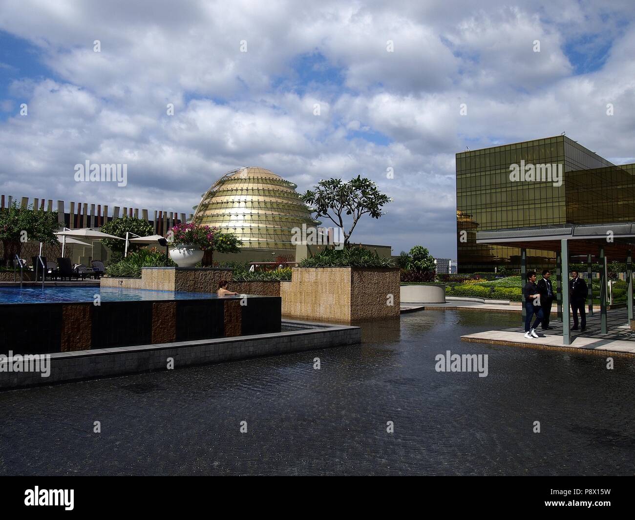 PARANAQUE, METRO MANILA, PHILIPPINES - JANUARY 17, 2017: Outdoor garden ...