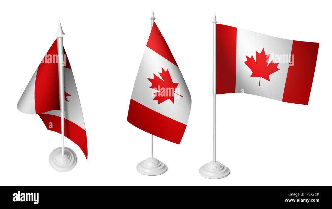 Isolated 3 Small Desk Canada Flag waving 3d Realistic Canadian Desk ...