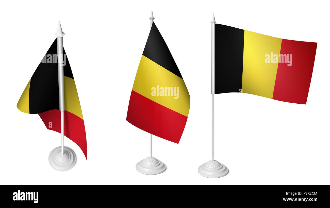 Isolated 3 Small Desk Belgium Flag waving 3d Realistic Belgiumian Desk ...