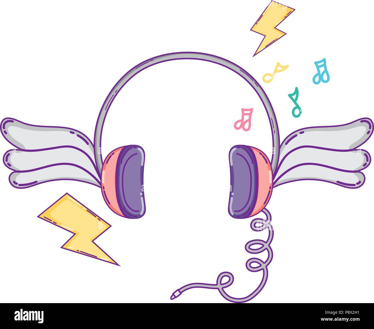 headphones object with wings and thunders style vector illustration ...