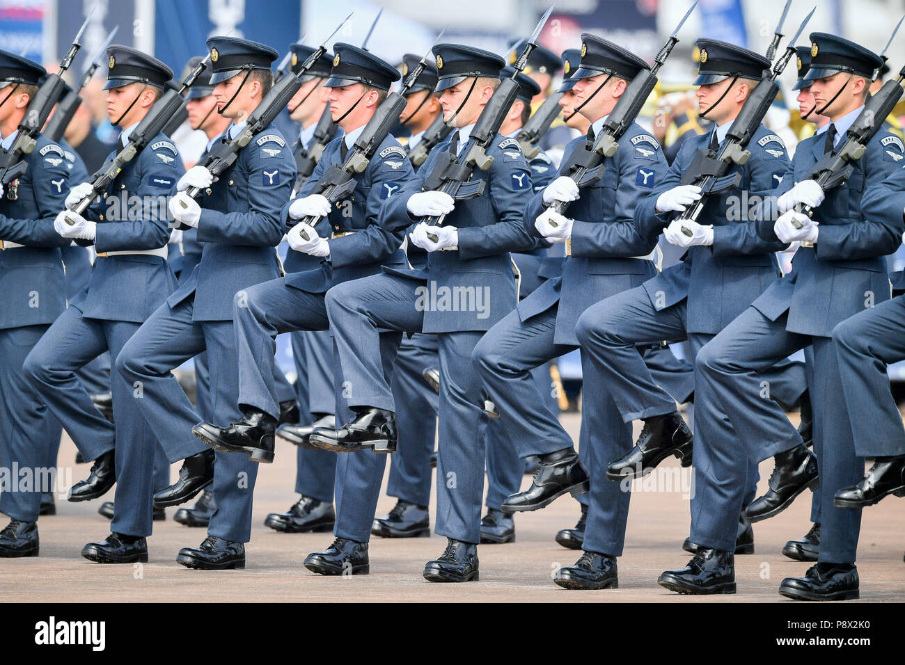 Members of the RAF Regiment come to attention during a parade to celebrate the RAF 100 centenary ...