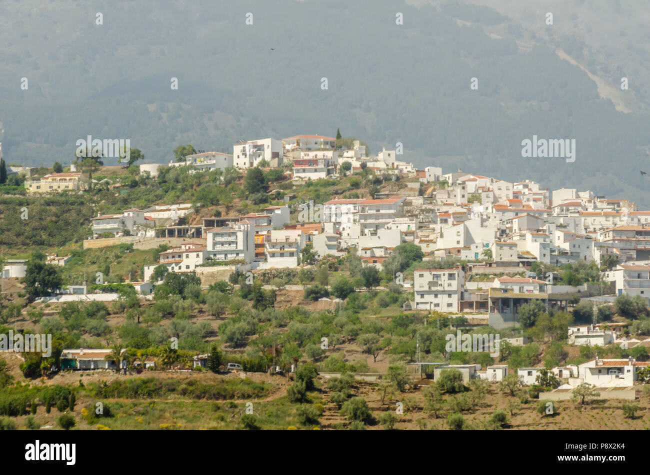typical spanish village houses and farmland in the hills of andalusia ...