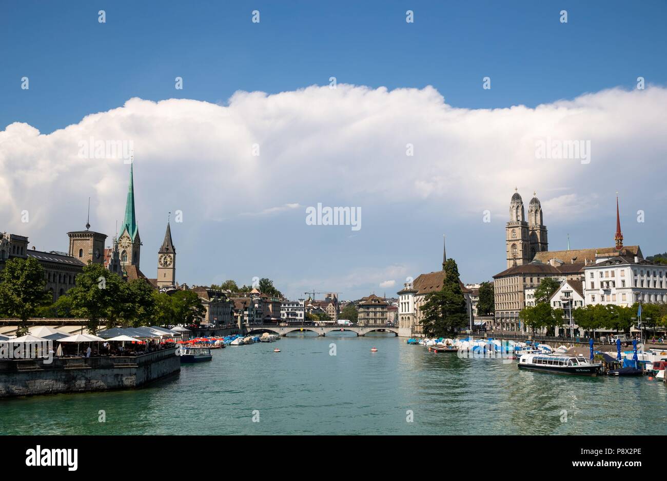 Zurich, Switzerland, 15 August 2016: The historic center with the ...
