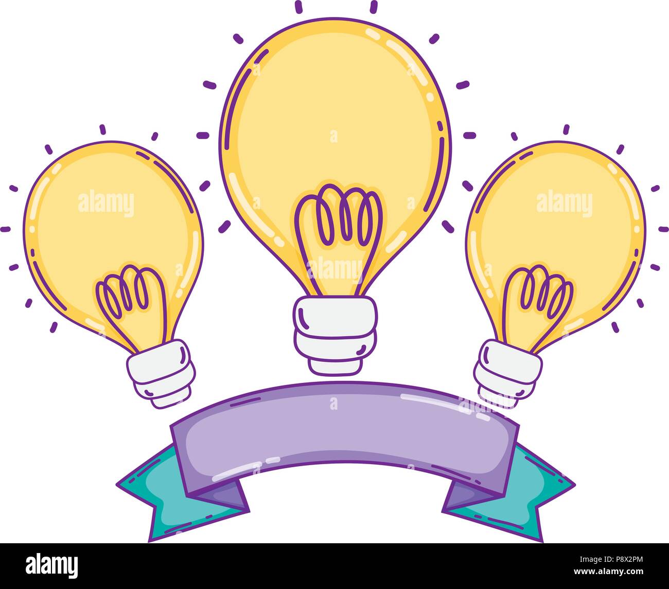 electric bulbs energy with ribbon style vector illustration Stock ...