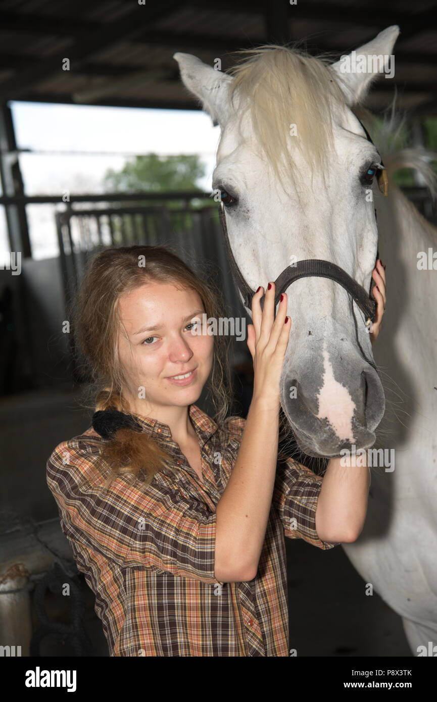 blonde lady love horse Stock Photo - Alamy