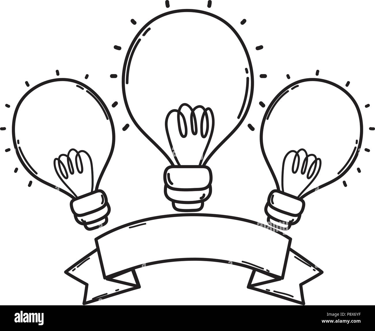 line electric bulbs energy with ribbon style vector illustration Stock ...