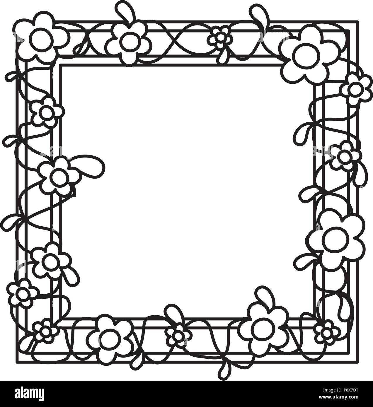 line framework with beauty flowers and leaves style vector illustration ...