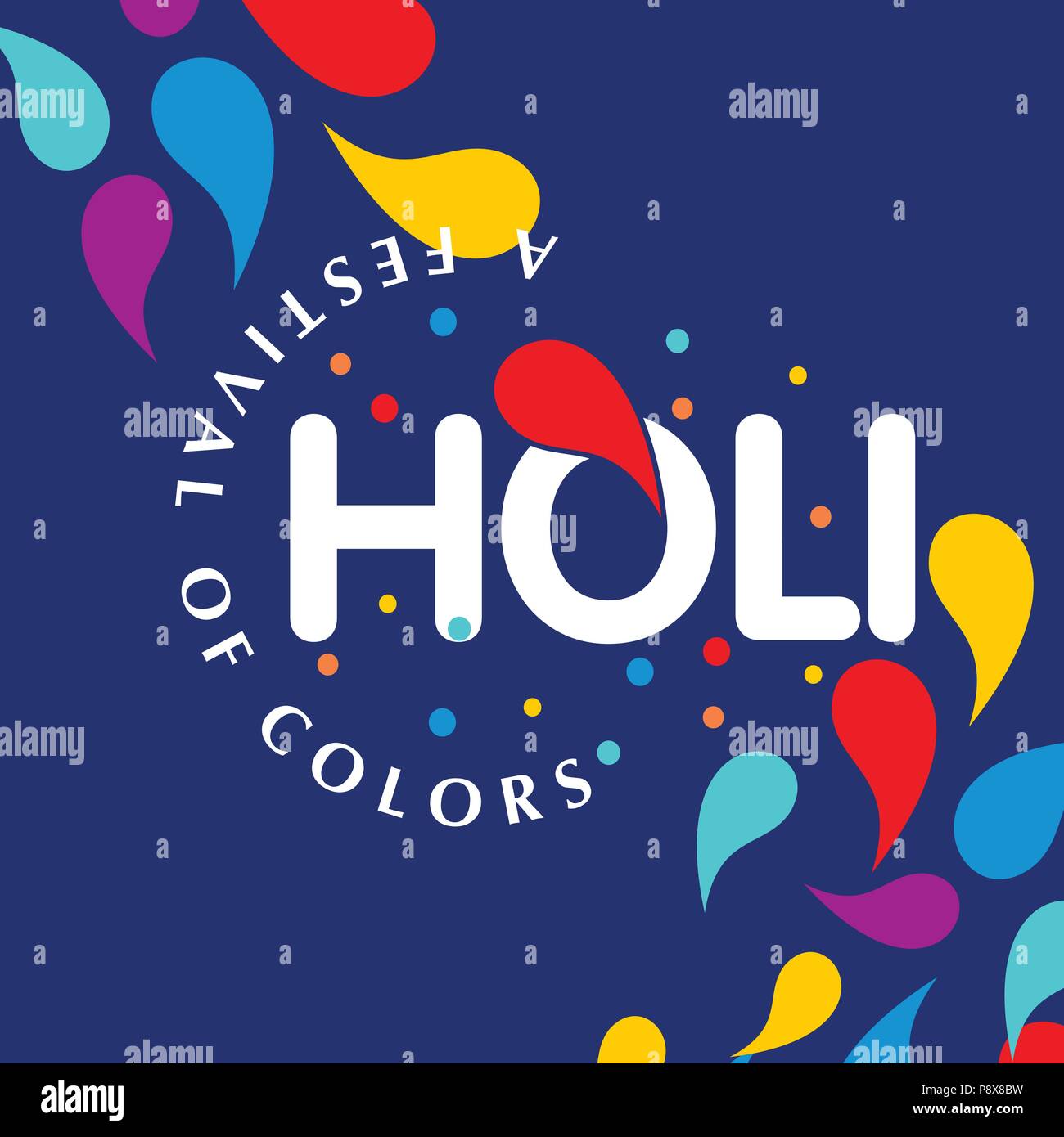 happy holi festival. holi color drops with creative typography on blue ...
