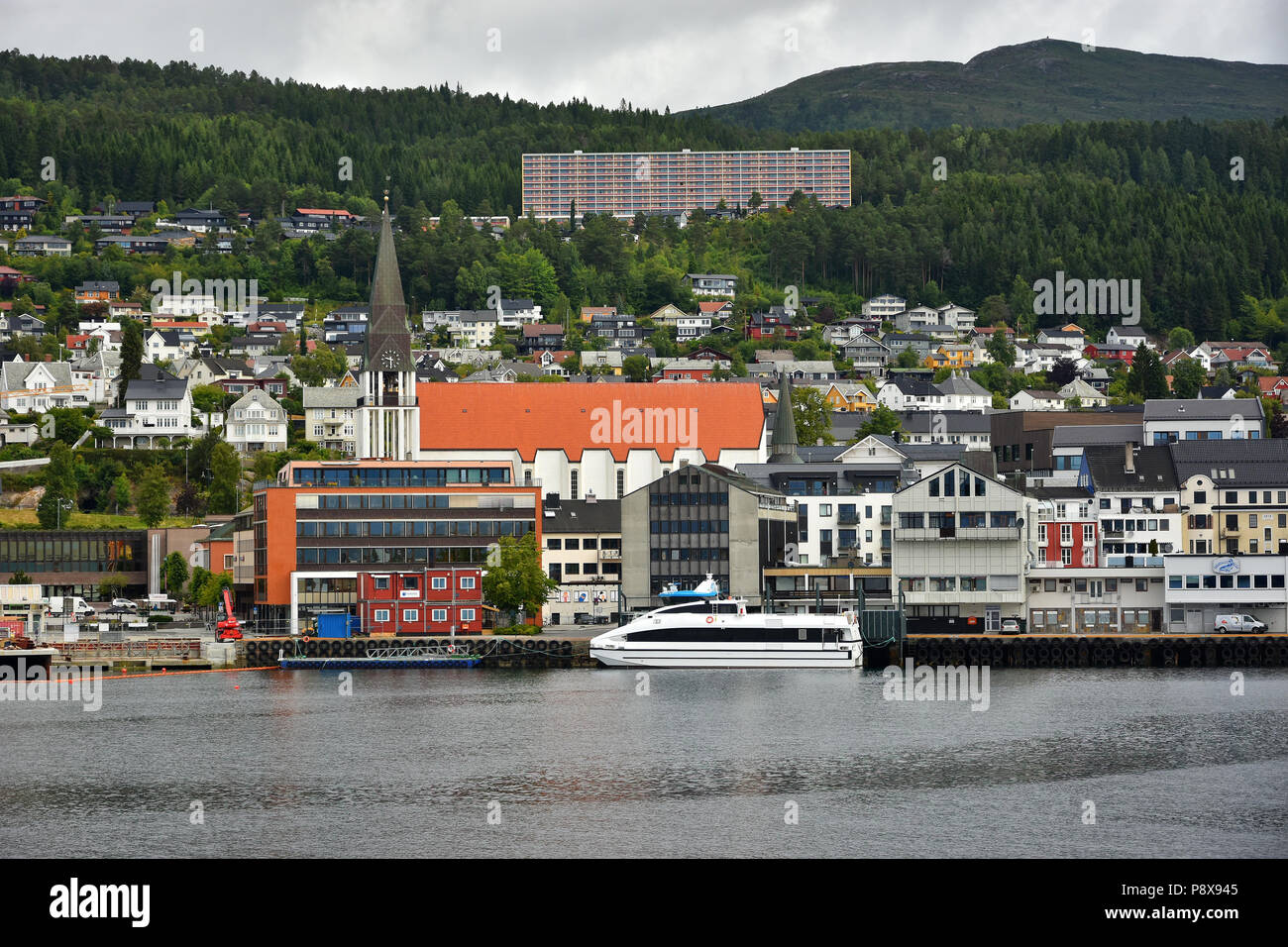 Molde town in More og Romsdal county, Norway. View from the ferry ...