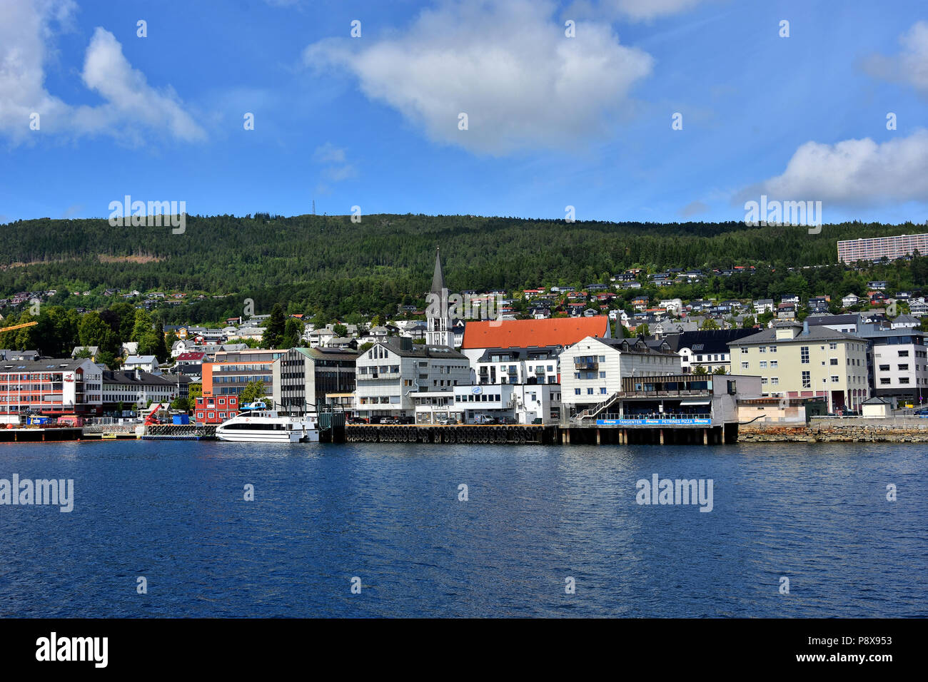 Molde town in More og Romsdal county, Norway. View from the ferry ...