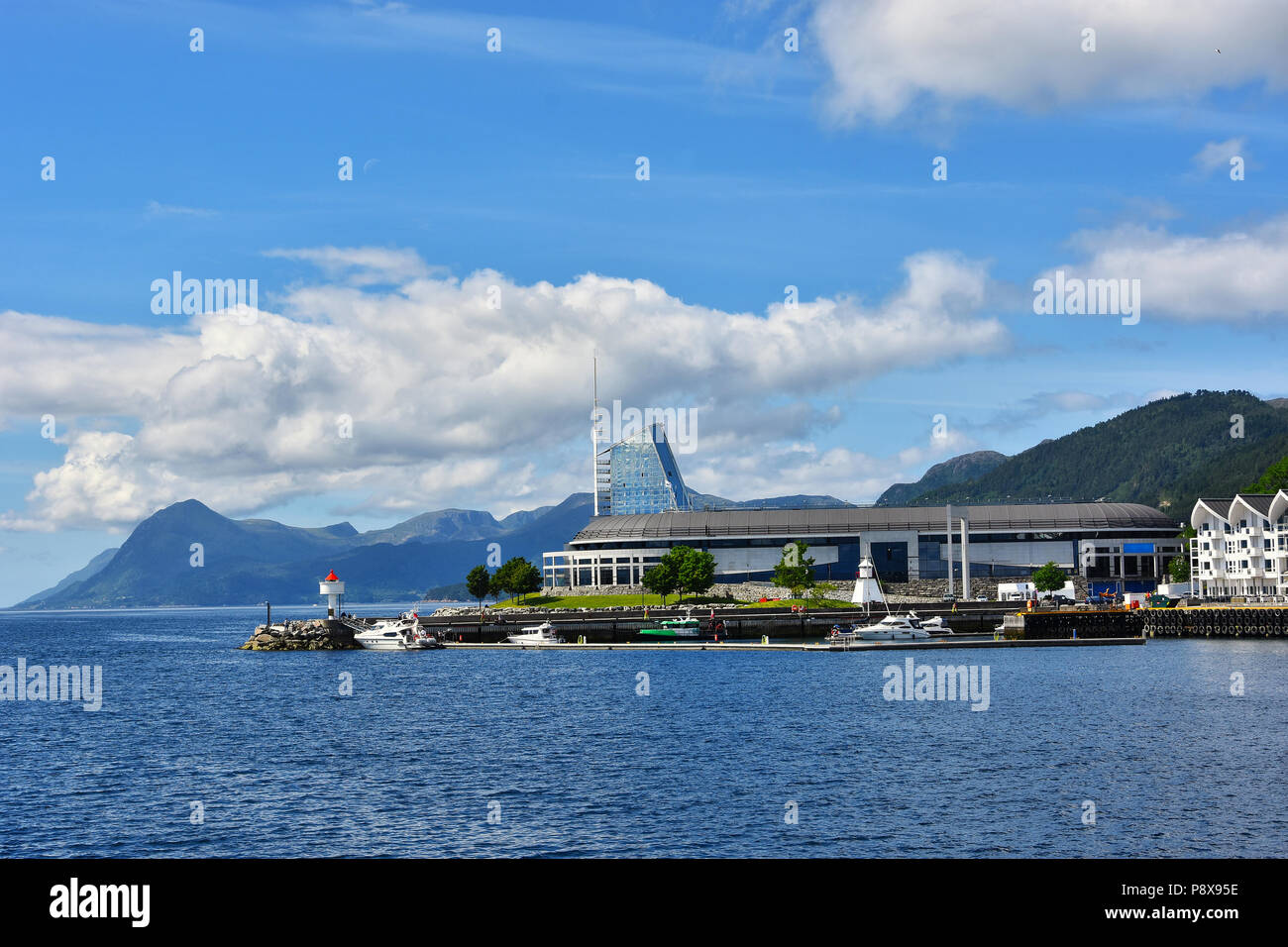 Molde town in More og Romsdal county, Norway. View from the ferry ...