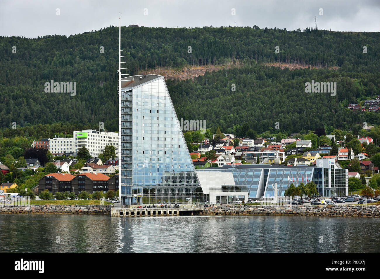 Molde town in More og Romsdal county, Norway. View from the ferry ...