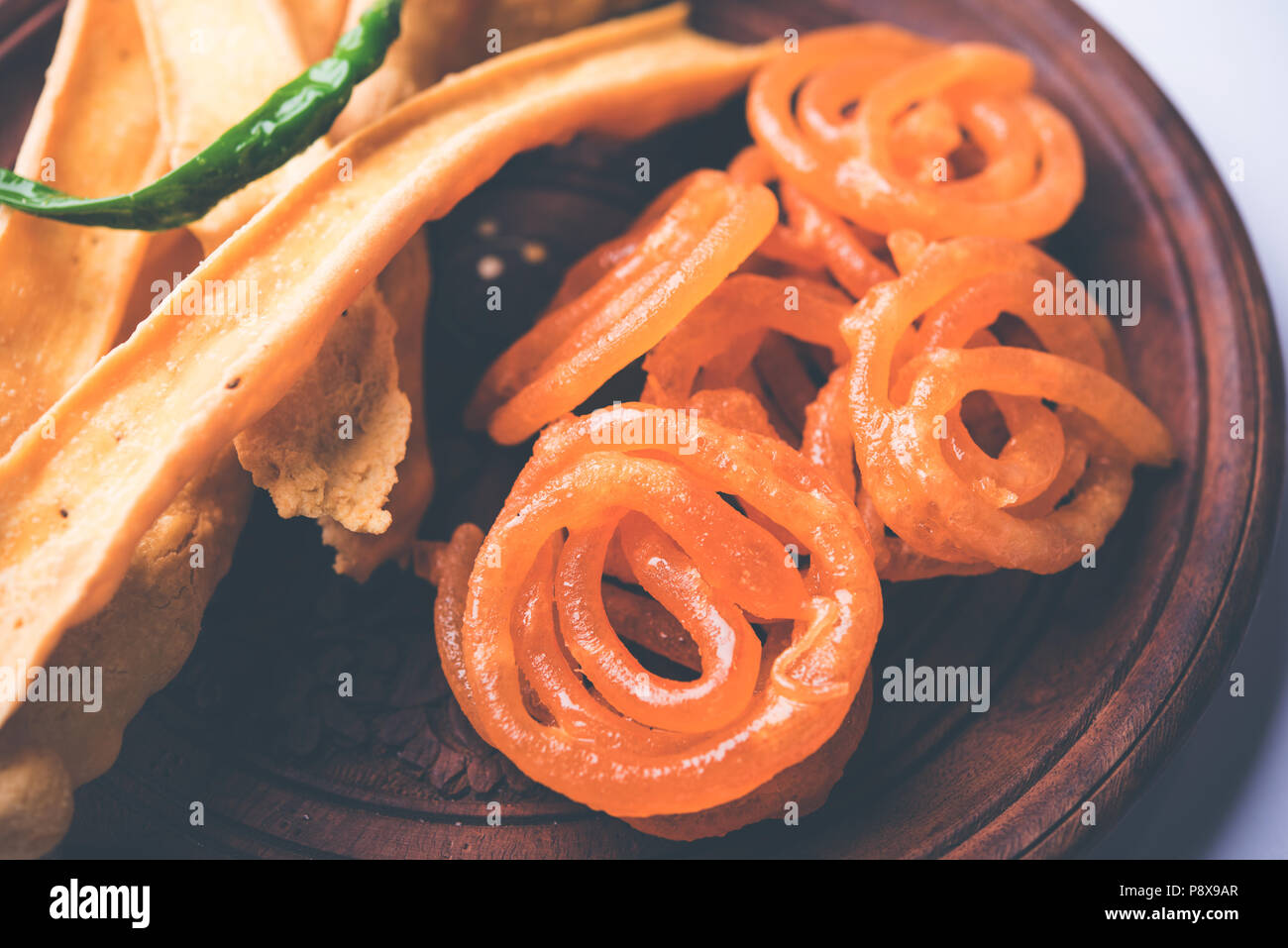 Crispy Fafda with sweet jalebi is an Indian snack most popular in ...