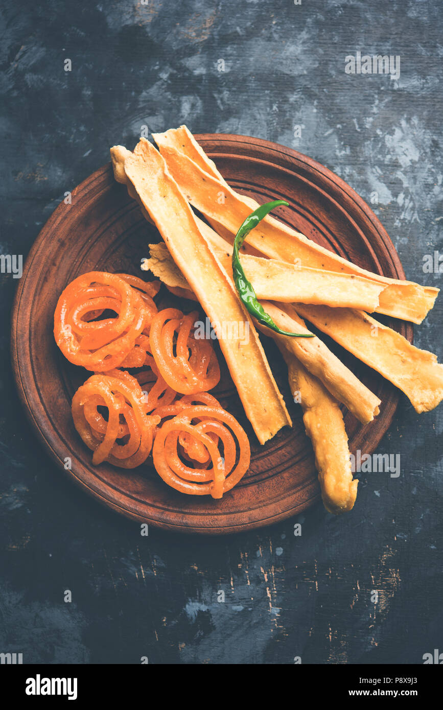 Crispy Fafda with sweet jalebi is an Indian snack most popular in ...