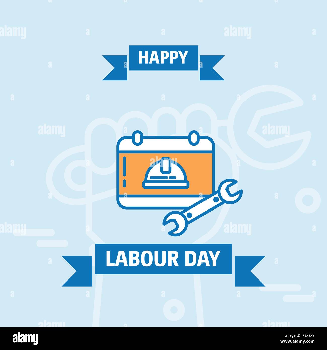Happy Labour day design with vintage theme blue and orange with construction logo. For web ...