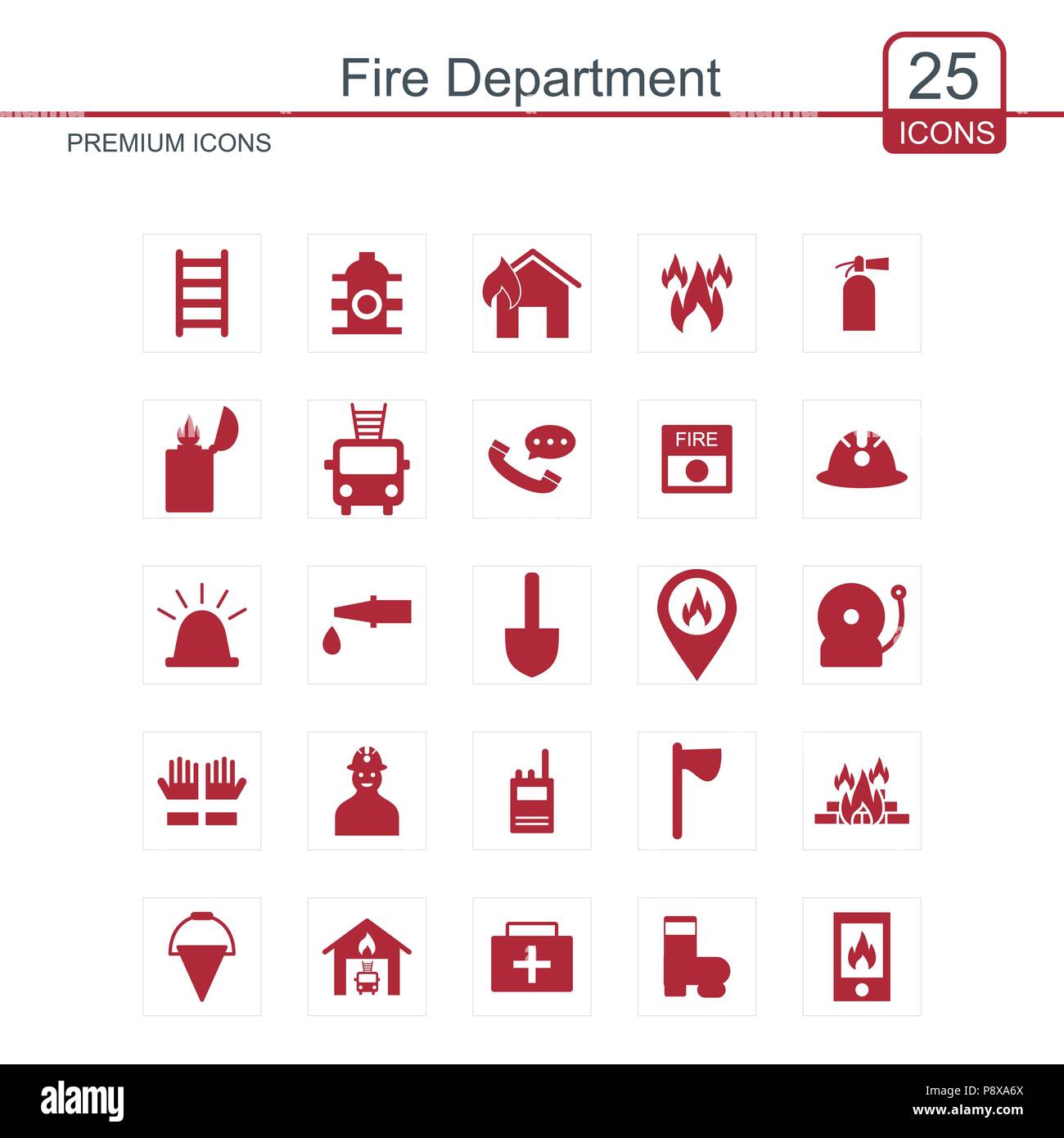 Fire Department icons set. For web design and application interface ...