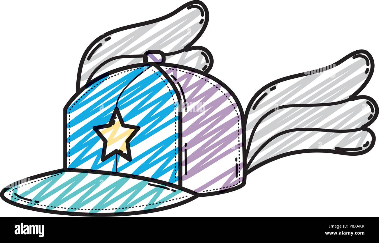 doodle fashion cap with star style and wings vector illustration Stock ...
